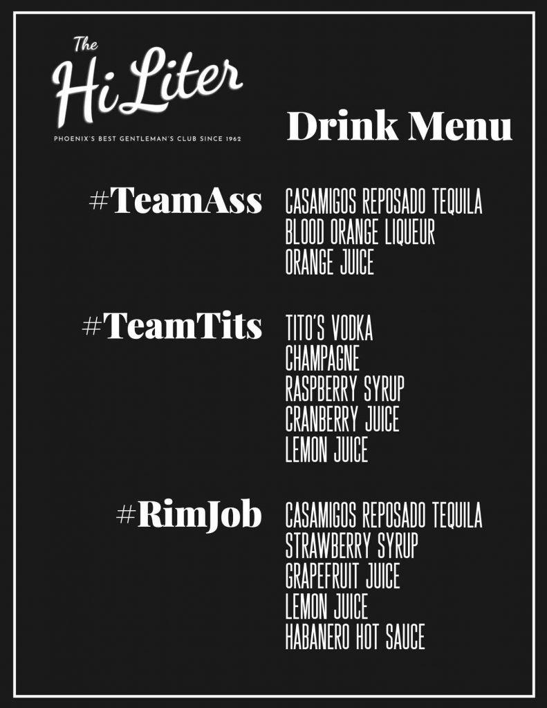 Drink Menu – Hi Liter Gentlemen's Club
